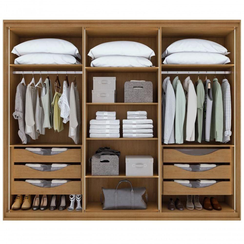 Guarda-roupa Casal Solaris 6 Portas Com Vidro Fumê Amendoa Clean Lopas ...