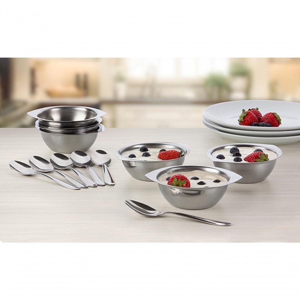 Conjunto Para Servir Sobremesa 6 Bowls Inox + 6 Colheres Inox Kit ...