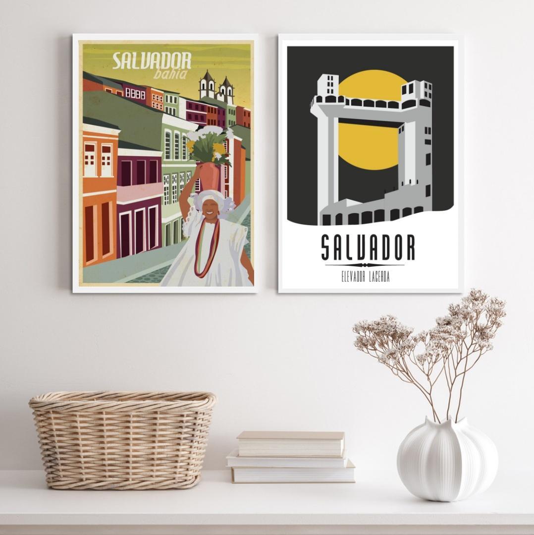 Kit 2 Quadros Posters Salvador - Bahia 45x34cm - Com Vidro - Carrefour