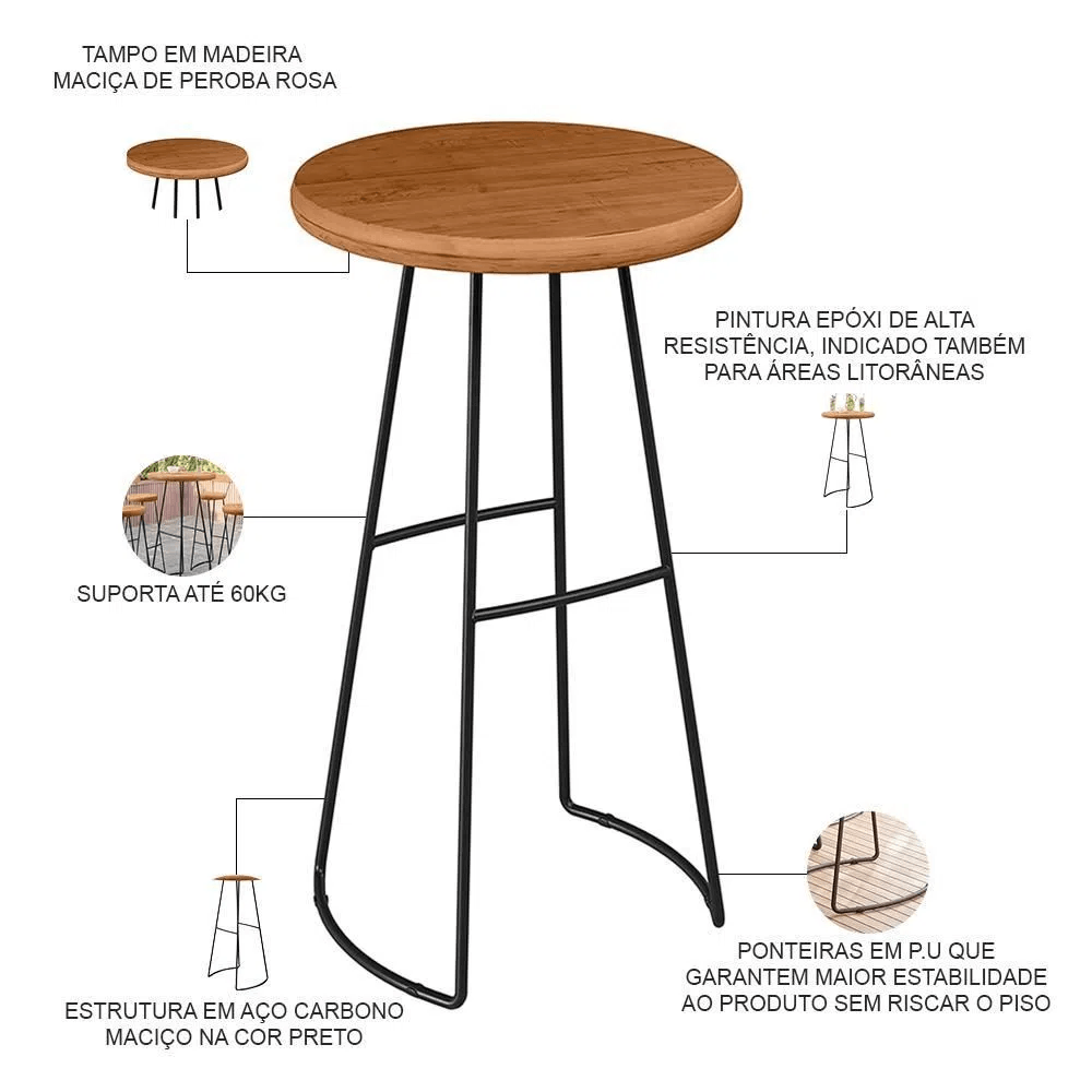 Mesa Bistrô Alta Madeira Maciça Tampo De Peroba Aurora Cor Peroba Rosa ...