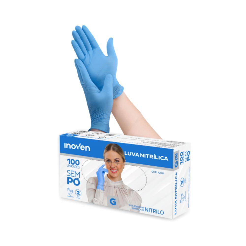 Luvas Descartáveis Inoven Nitrilica Azul Sem Pó Tamanho G - Carrefour