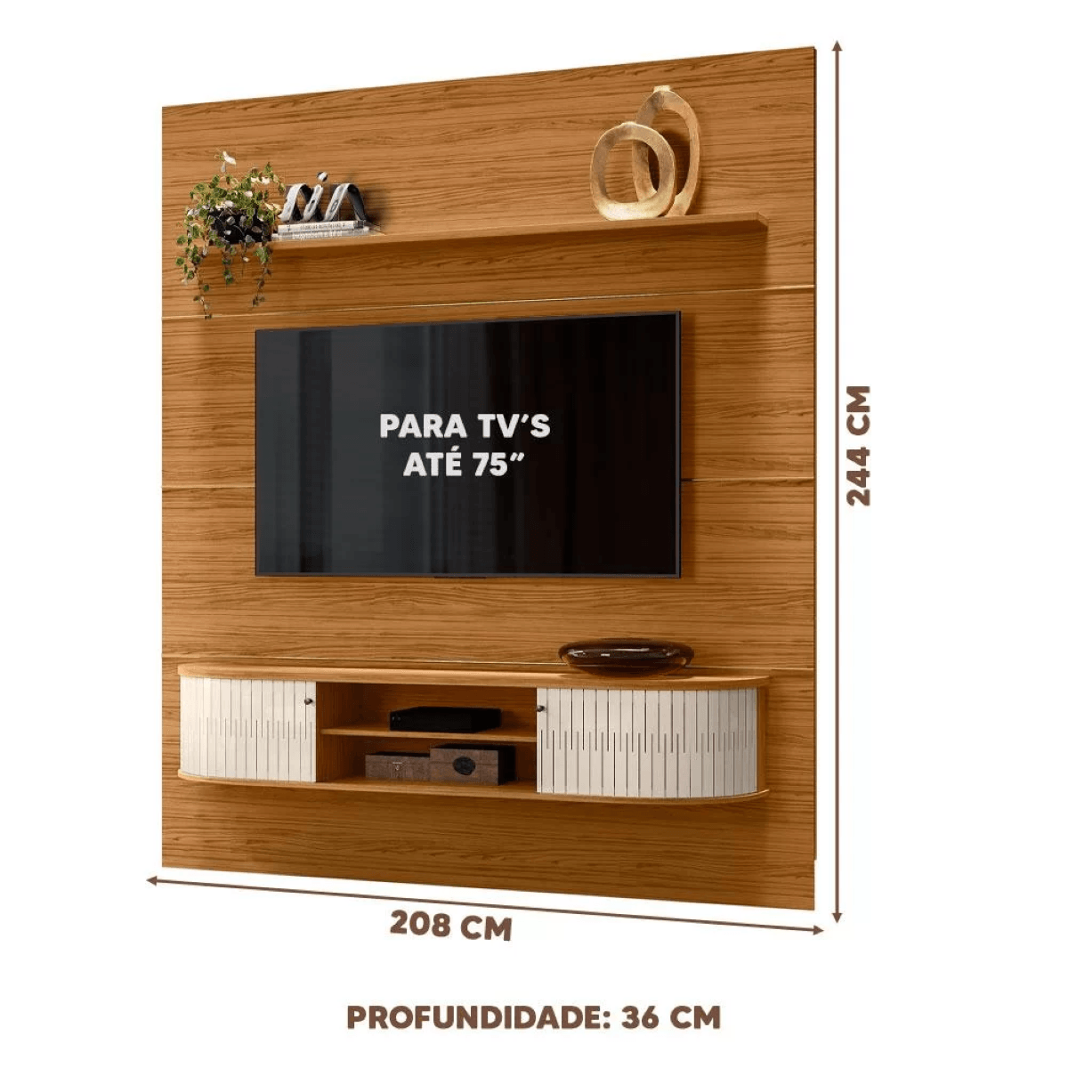 Painel Home Suspenso Bugatti Para Tv 75" Cor Naturale Off White ...
