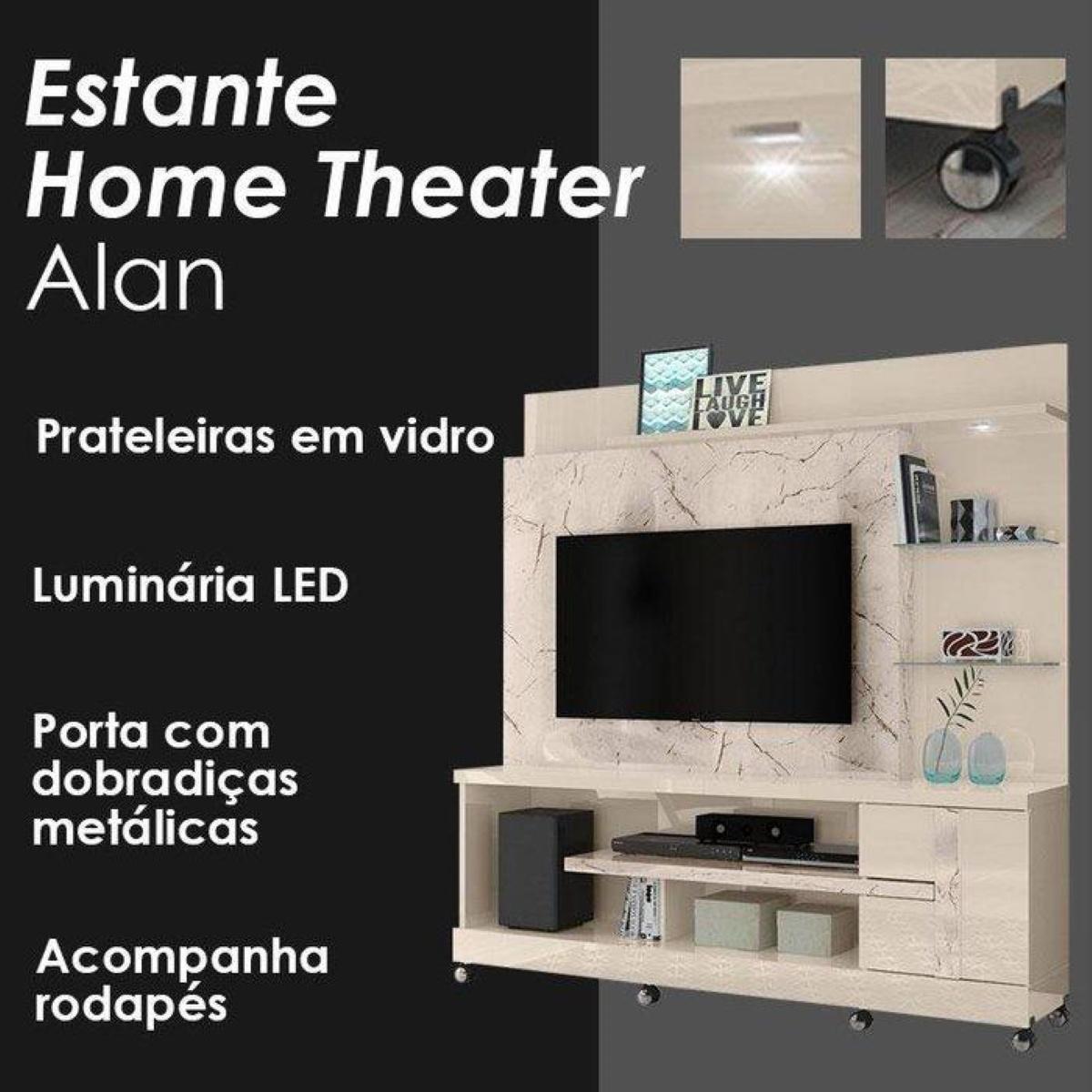Estante Home Theater Alan Para Tv Até 55 Polegadas Com Rodízio 1 Porta Cor Calacata E Off White ...