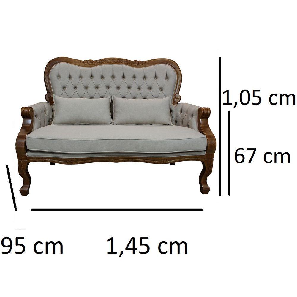 Sofá Poltrona Imperador Capitonê 2 Lugares Imbuia E Linho Bege Claro - Carrefour