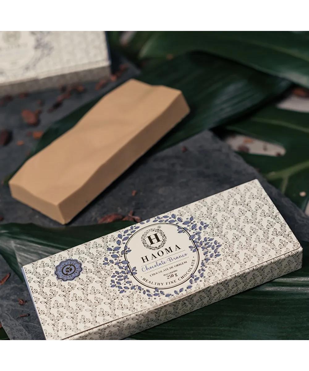 Barra De Chocolate Branco Haoma Com Recheio Avelã Com Cacau 250g ...