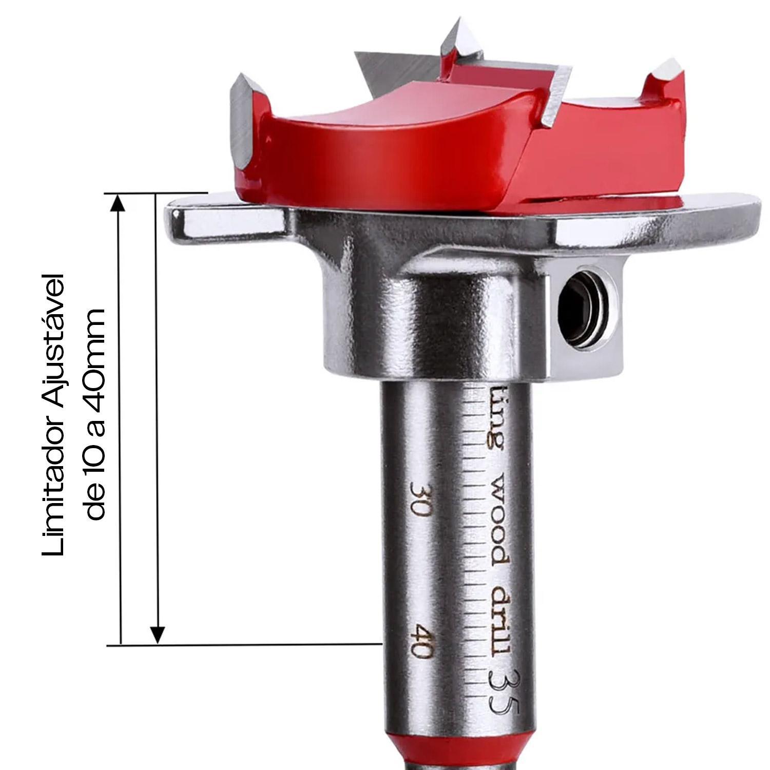 Kit Broca Forstner 35mm Dobradiça Caneco Limitador Gabarito - Carrefour