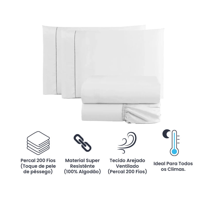 Jogo De Lençol 4 Pçs 200 Fios 100% Algodão Pto Palito Queen - Carrefour