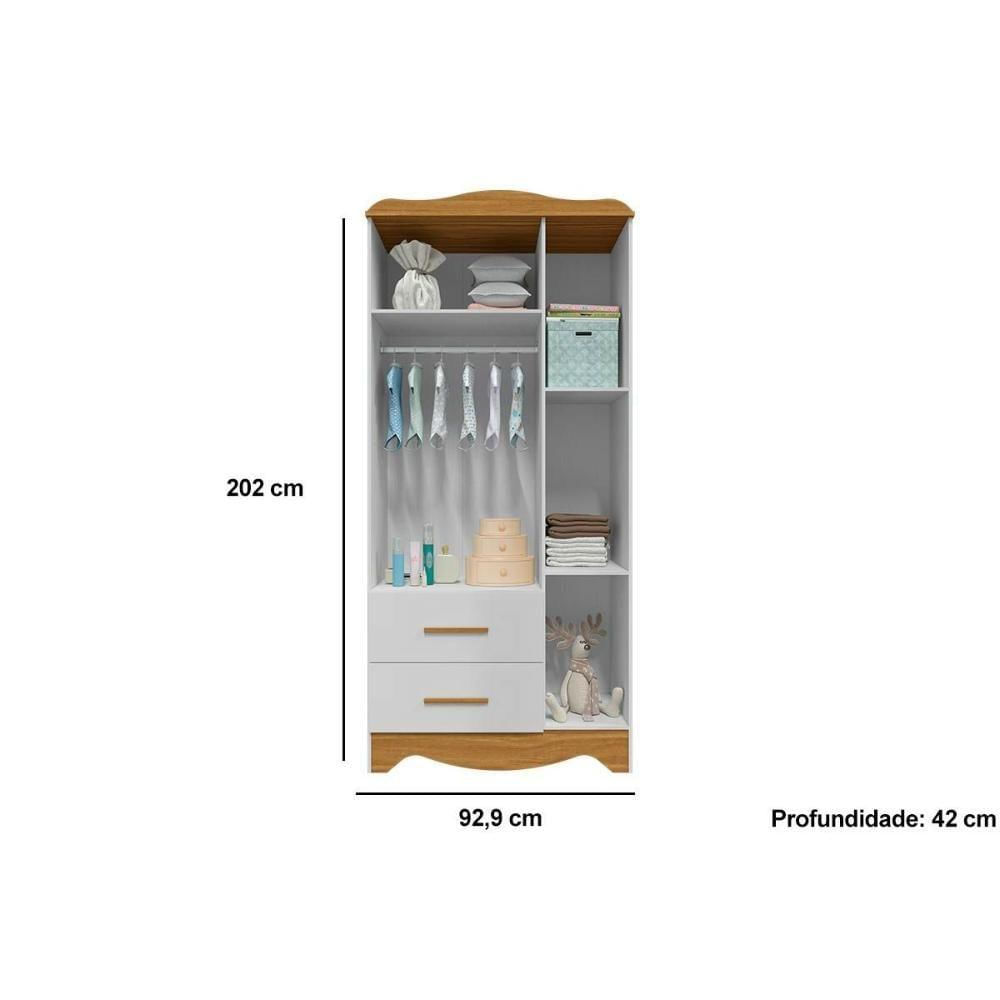 Guarda Roupa Bebê Clara C- 3 Portas Lisa E 2 Gavetas Branco Brilho ...
