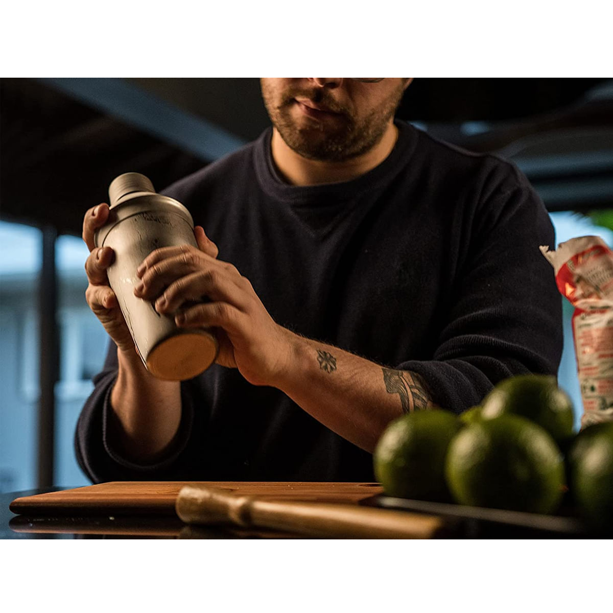 Conjunto Caipirinha 4 Peças Utily Tábua De Madeira Coqueteleira 500ml ...