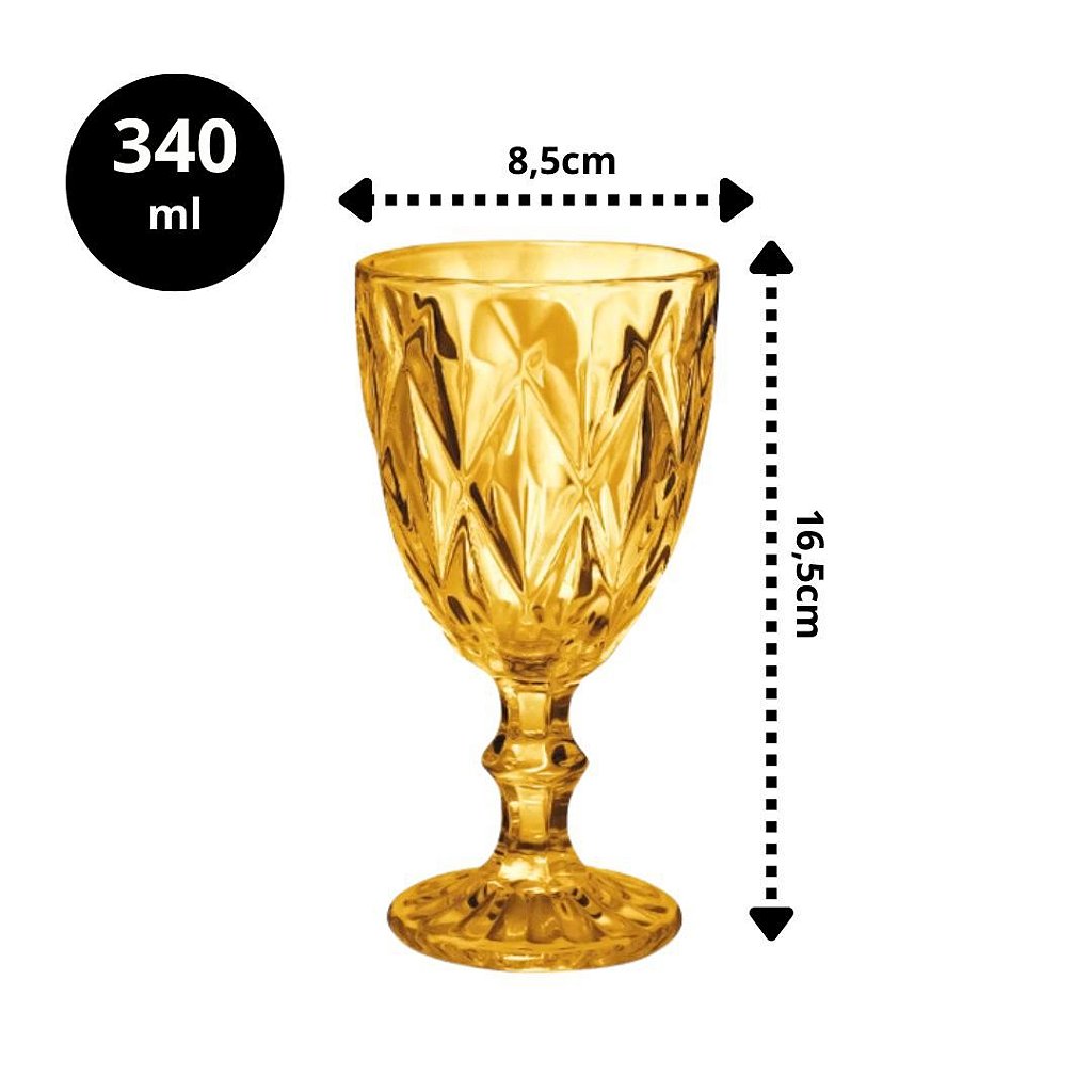 Jogo 6 Taças Vinho E Água Vidro Diamond Ouro Envelhecido 340ml ...