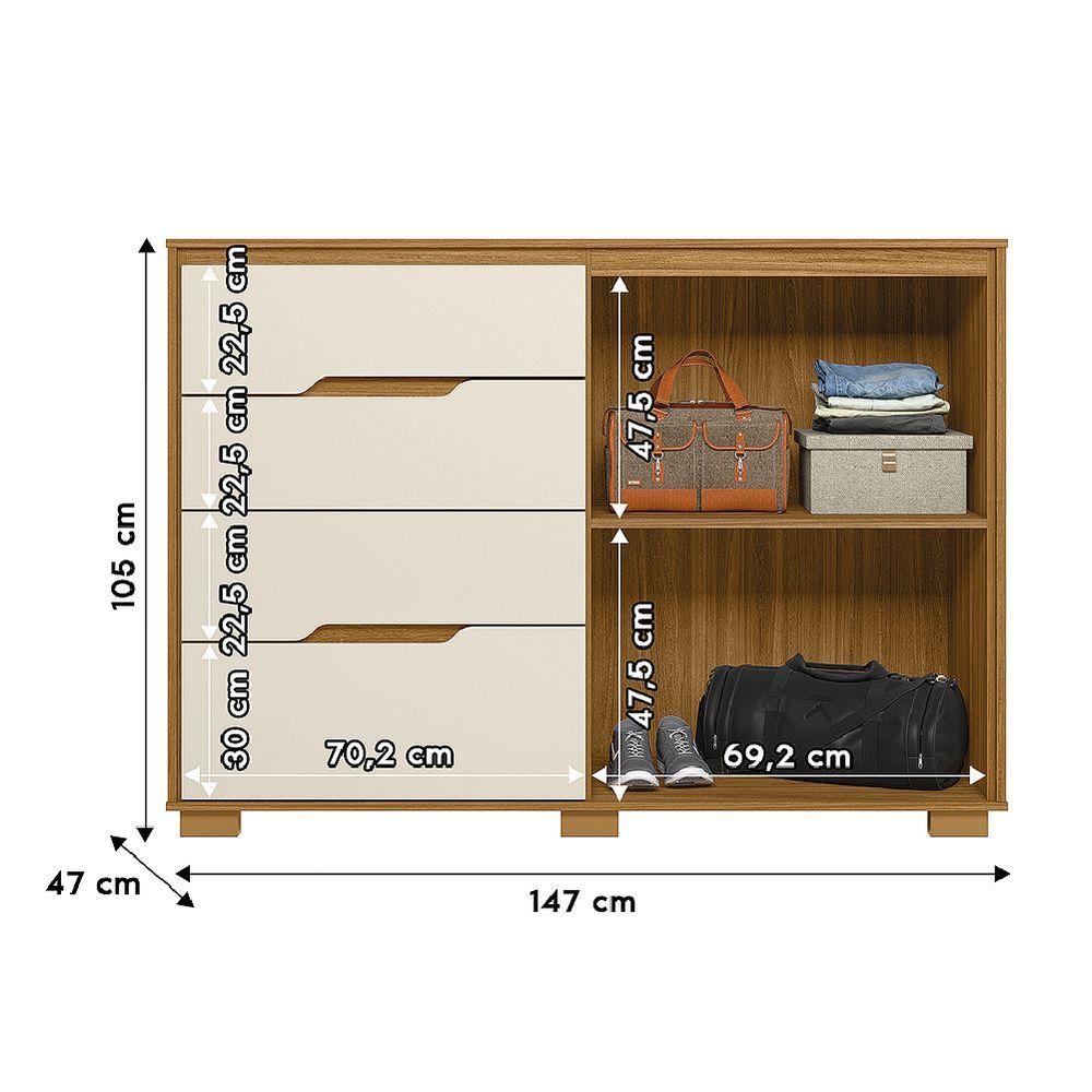 Cômoda 4 Gavetas 2 Portas Com Ripado Texas Freijó/off White Moval ...
