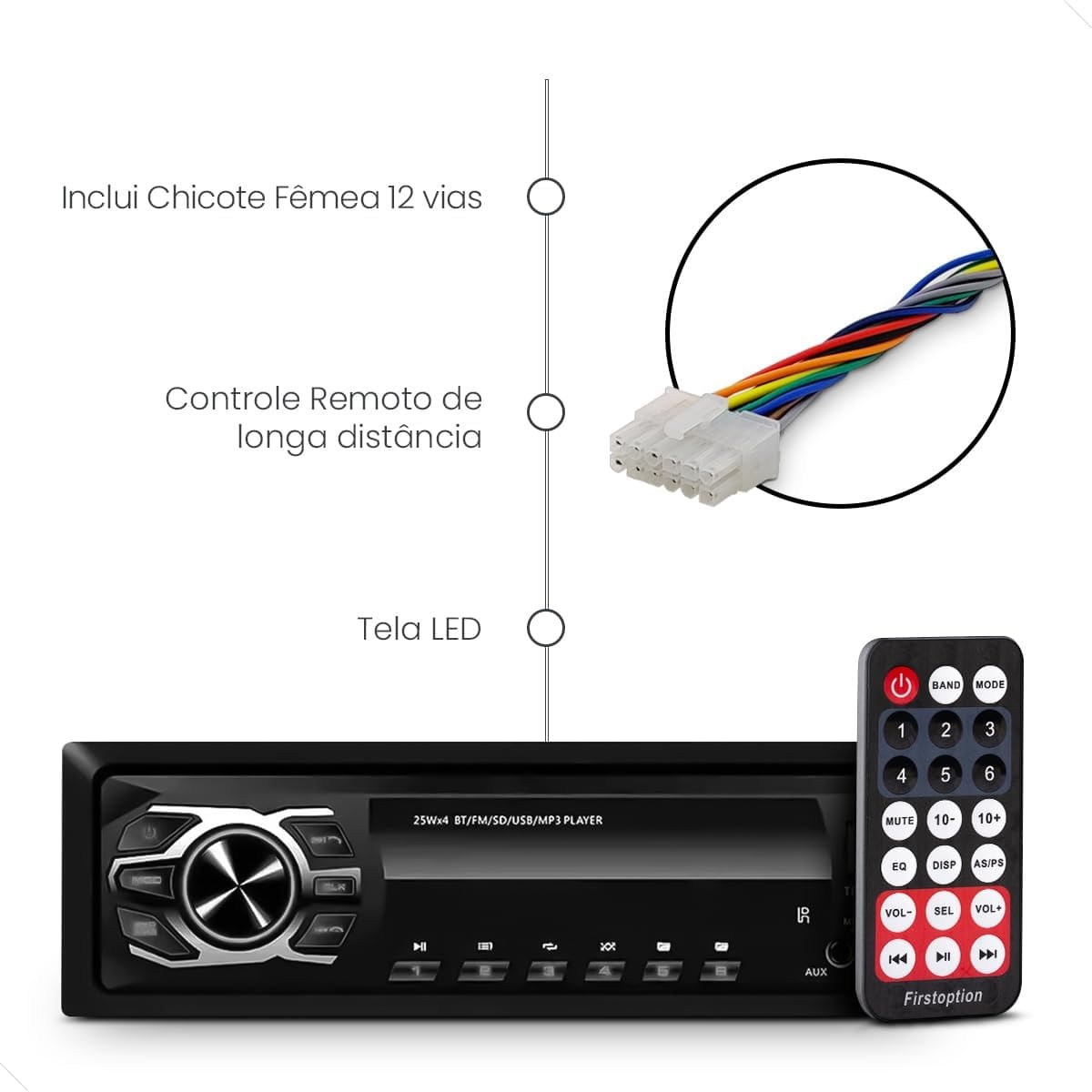 Rádio Automotivo Mp3 Player Som Carro Usb Aux Cartão Sd Rádio Fm Com Bluetooth 6688 First Option ...