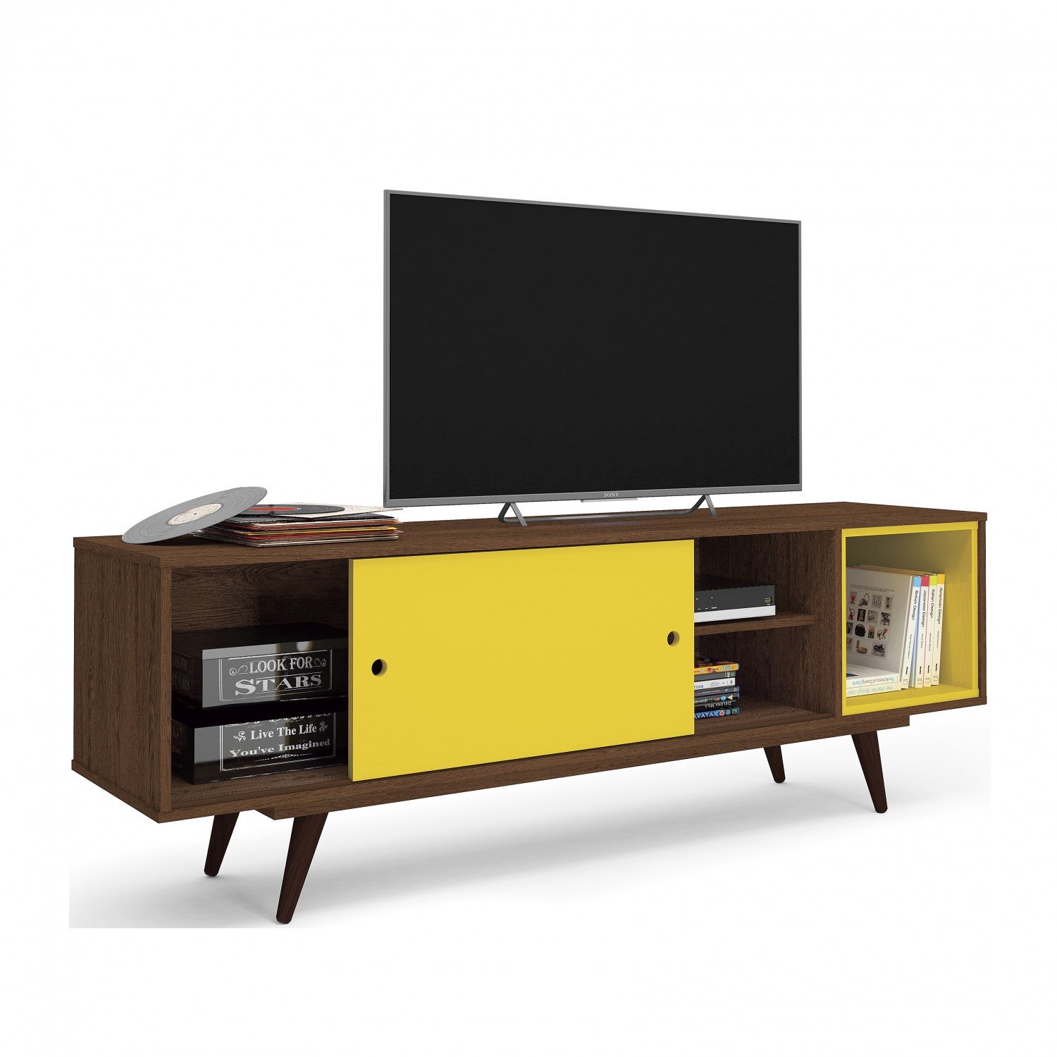 Rack para TV até 47 Polegadas 1 Porta de Correr Retrô 50 Olivar Rustik Carvalho/ Amarelo - Carrefour