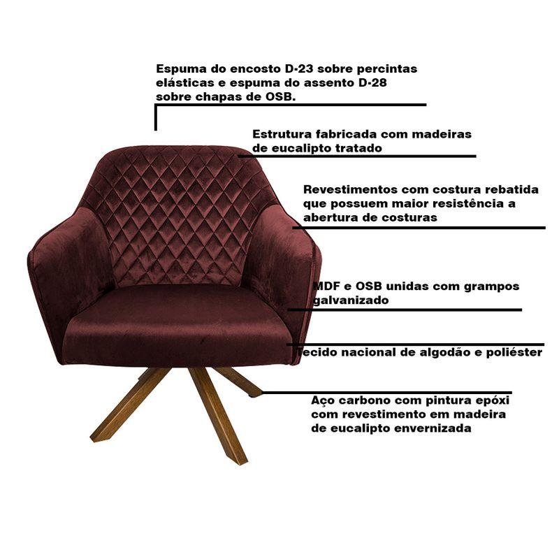 Poltrona Versalhes Pés Madeira Giratório Veludo Malbec - Carrefour