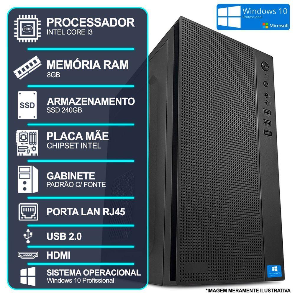 Computador Desktop Intel Core I3, 8gb Ram, Ssd 240gb, Hdmi, Windows 10 ...