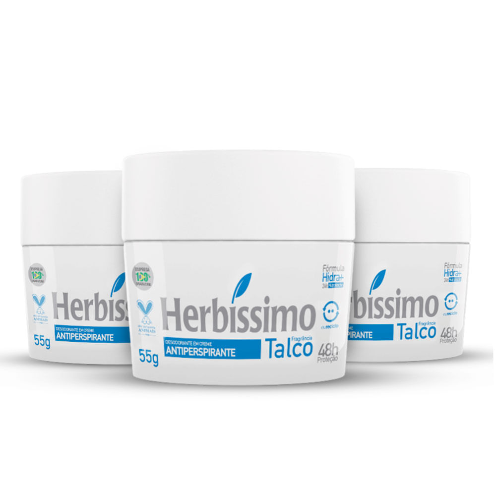 Kit Desodorante Creme Antitranspirante Talco Herbissimo 55g - 3 ...