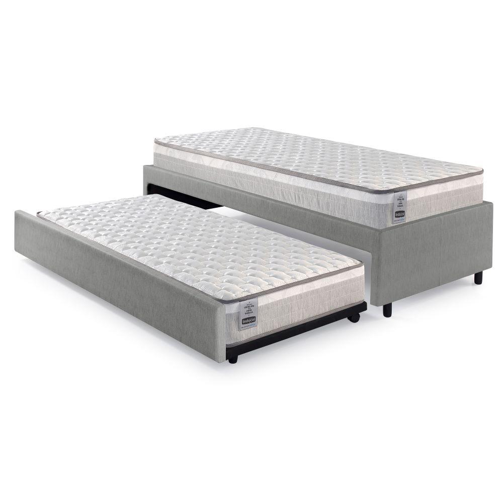 Bicama Box Solteiro Courino Linho Cinza 88x188 Com Colchão Hanover ...