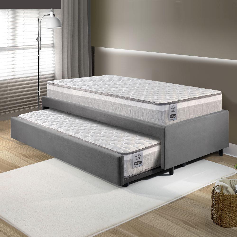 Bicama Box Solteiro Suede Cinza 88x188 Com Colchão Hanover Molas ...