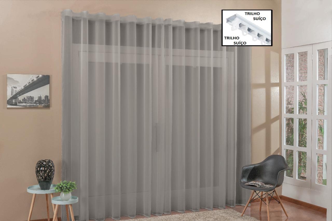 Cortina De Voal Cinza Sanca Alta Trilho Suiço 4,00 X 2,80 - Carrefour
