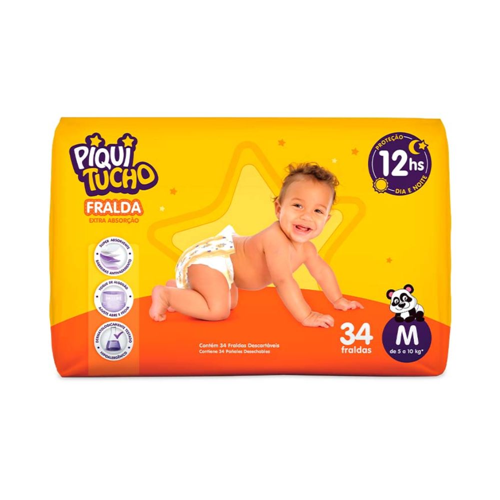 Fralda Infantil Descartável Piquitucho Dia E Noite Tamanho M Com 34 ...