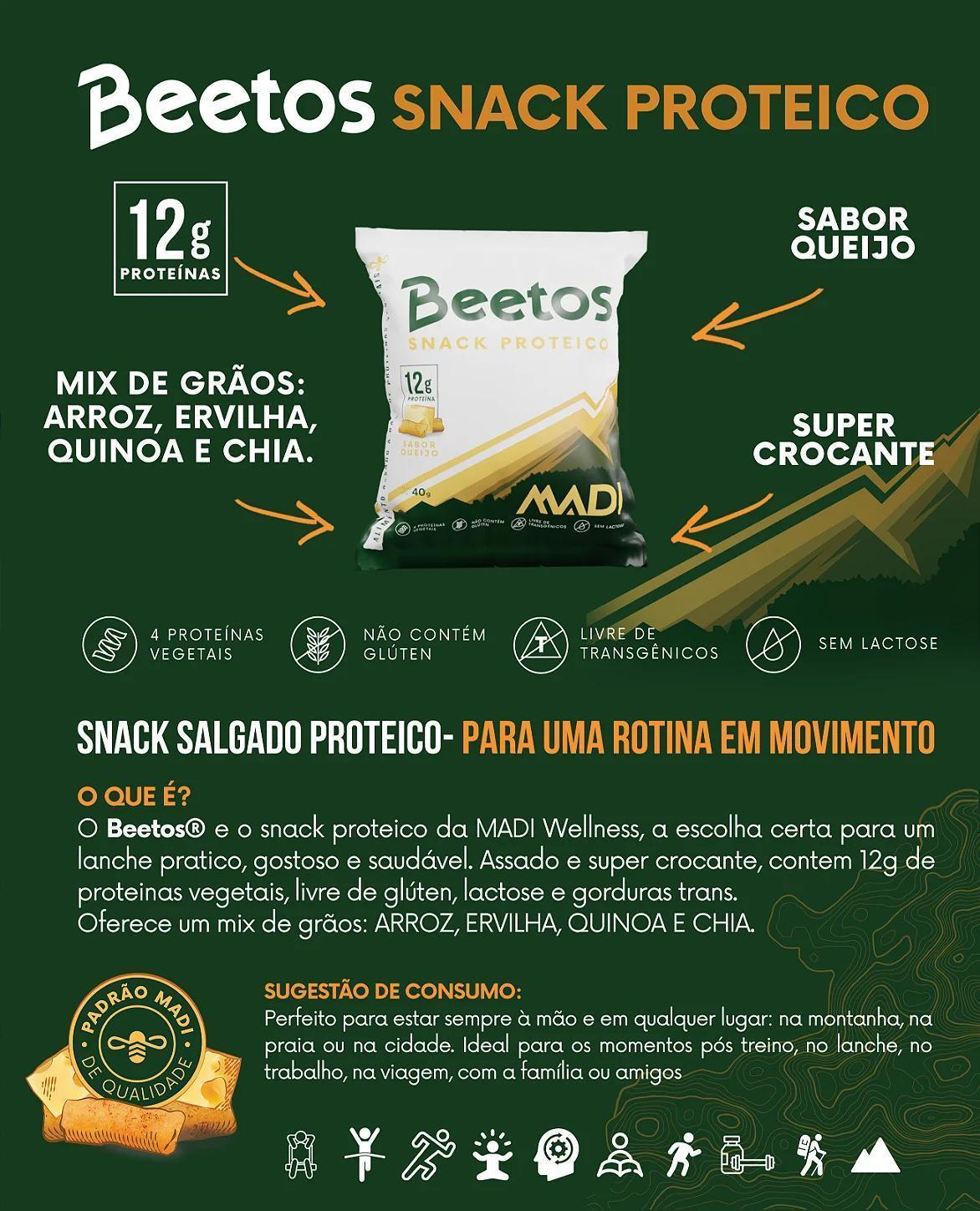 10 Unidades Snack Proteico Beetos Madi Sabor Queijo 40g - Carrefour