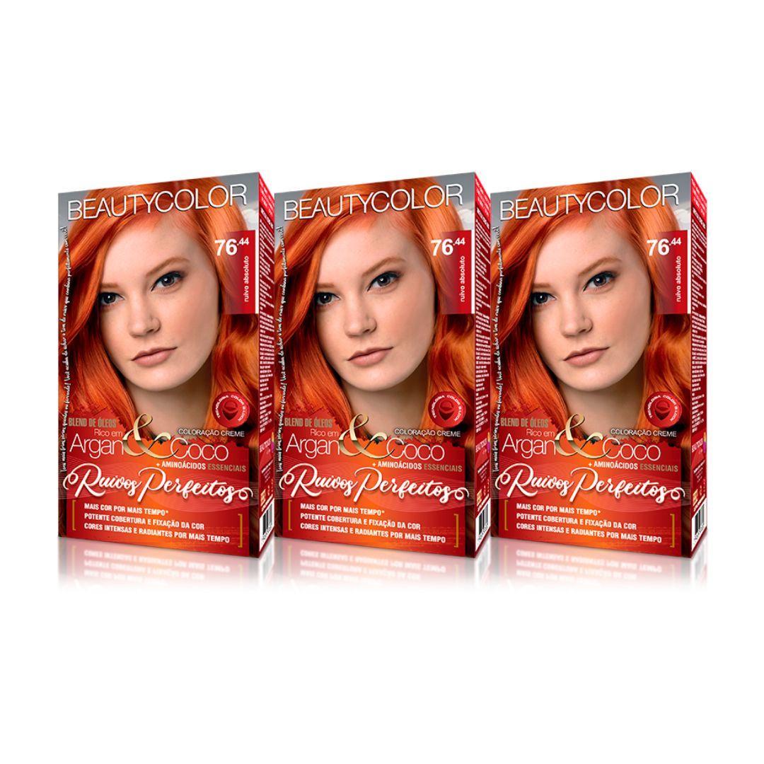 Kit Beauty Color 76.44 Ruivo Absoluto - 3 Unidades - Carrefour