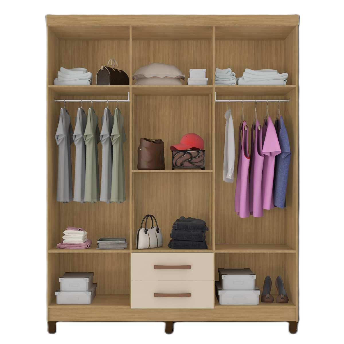 Guarda Roupa Munique 6 Portas Com 2 Gavetas Cor Carvalho E Off White ...