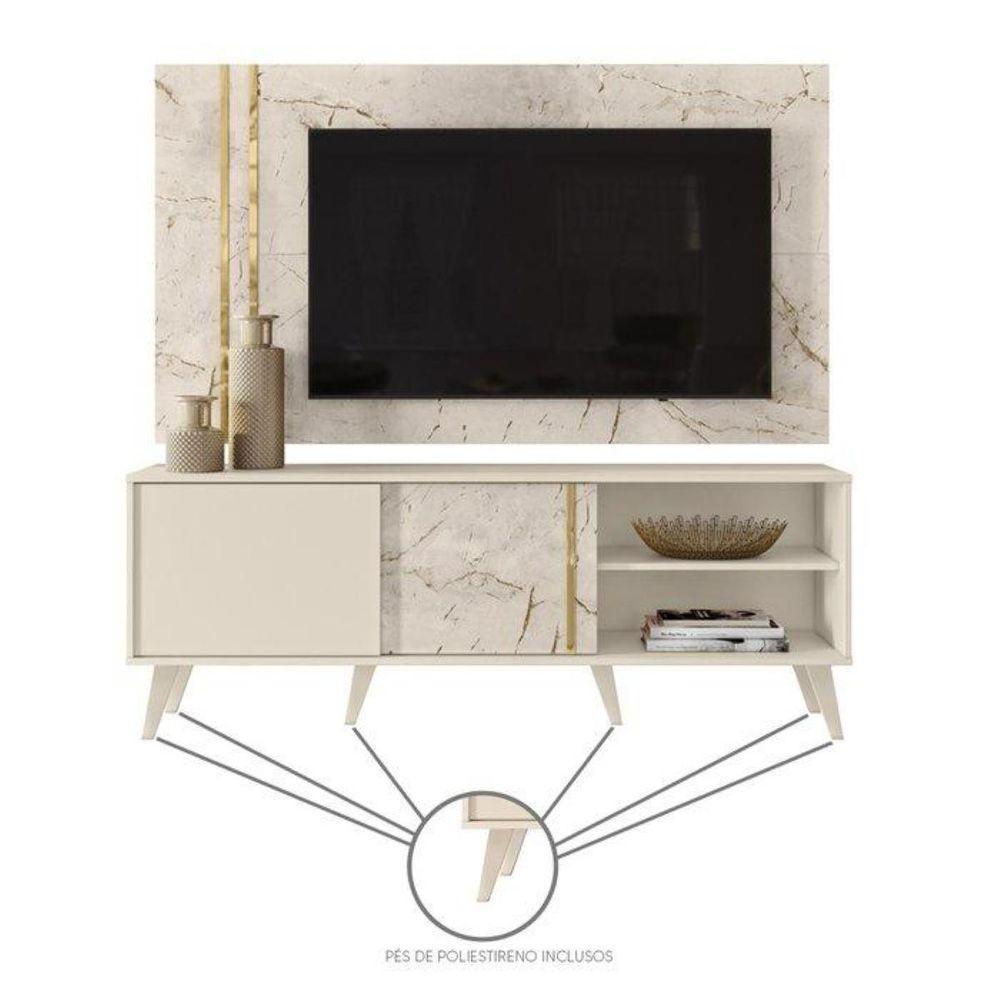 Rack Bancada E Painel Cronos Para Tv De 60 Polegadas Cor Calacata Off White - Madetec - Carrefour