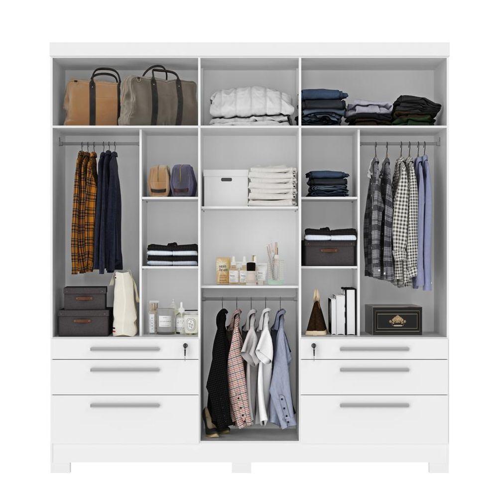 Roupeiro Novara Madeira 6pt 6gv E Espelho Branco - Carrefour