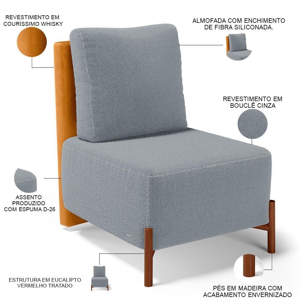 Poltrona Decorativa Sala Estar Living Pés Madeira Hungria L02 Couríssimo Whisky Bouclê Cinza ...