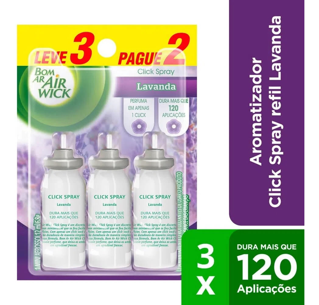 Odorizador Air Wick Click Spray Refil 12ml 3u Lavanda - Carrefour
