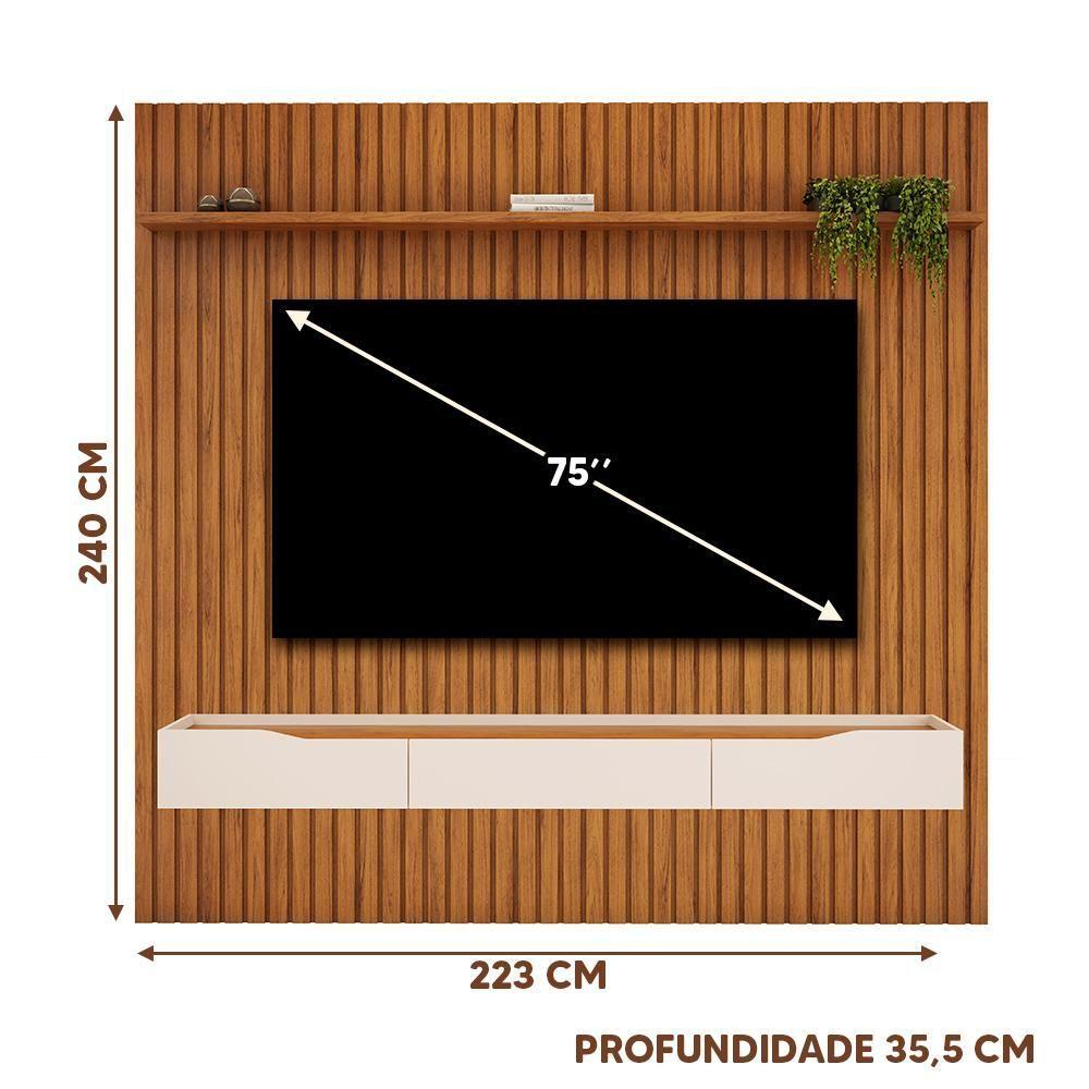 Rack Com Painel Ripado Para Tv Até 75 Polegadas 223cm X 240cm Freijó ...
