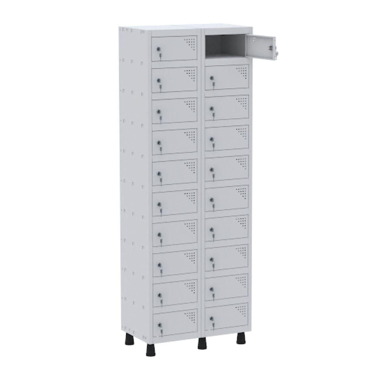 Armario Porta Objetos 2 Vaos 20 Portas C/ Fechadura Cinza - Pandin ...