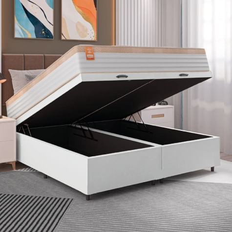 Cama Box Baú Colchão Casal King Molas Ensacadas Real 193x203x68cm ...
