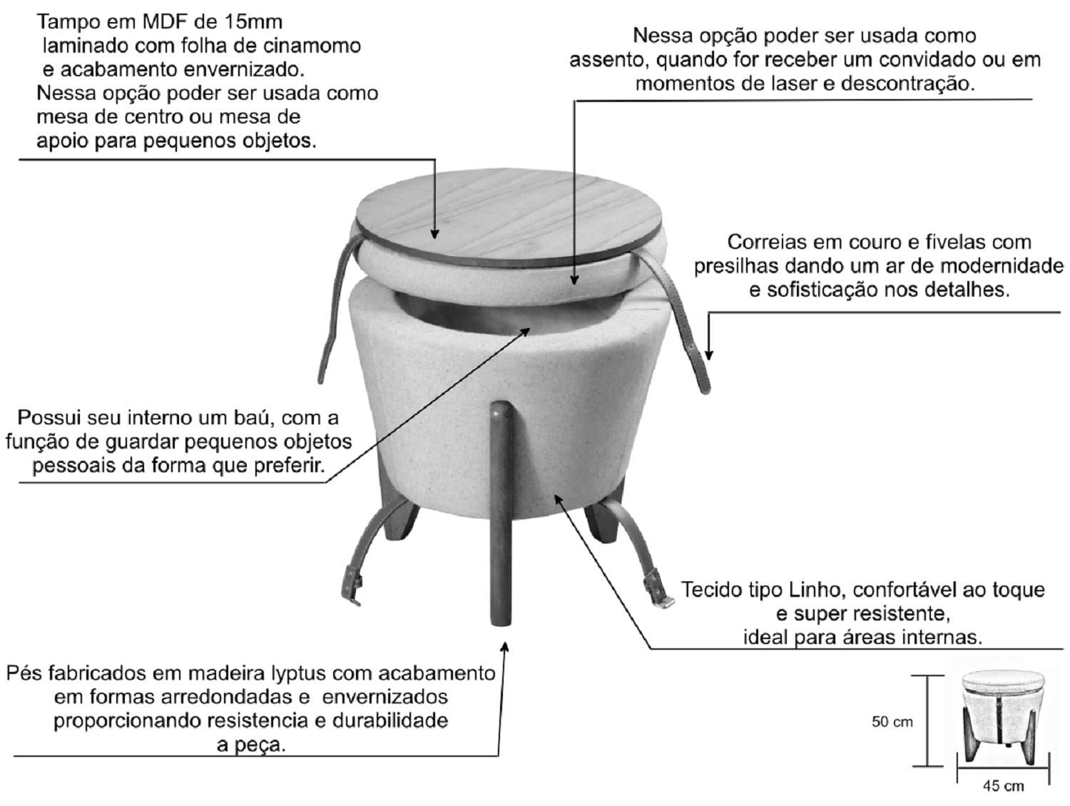 Puff Decorativo Baú Flex Tampo Para Mesa Centro Zeus - Carrefour