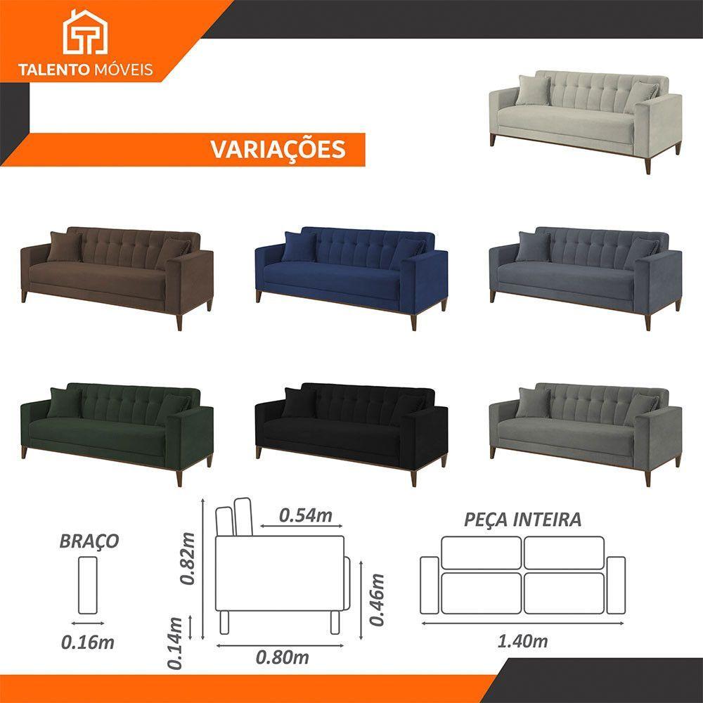 Sofa Liverpool 3 Lugares 195 Cm Base Madeira Talento Móveis Veludo ...