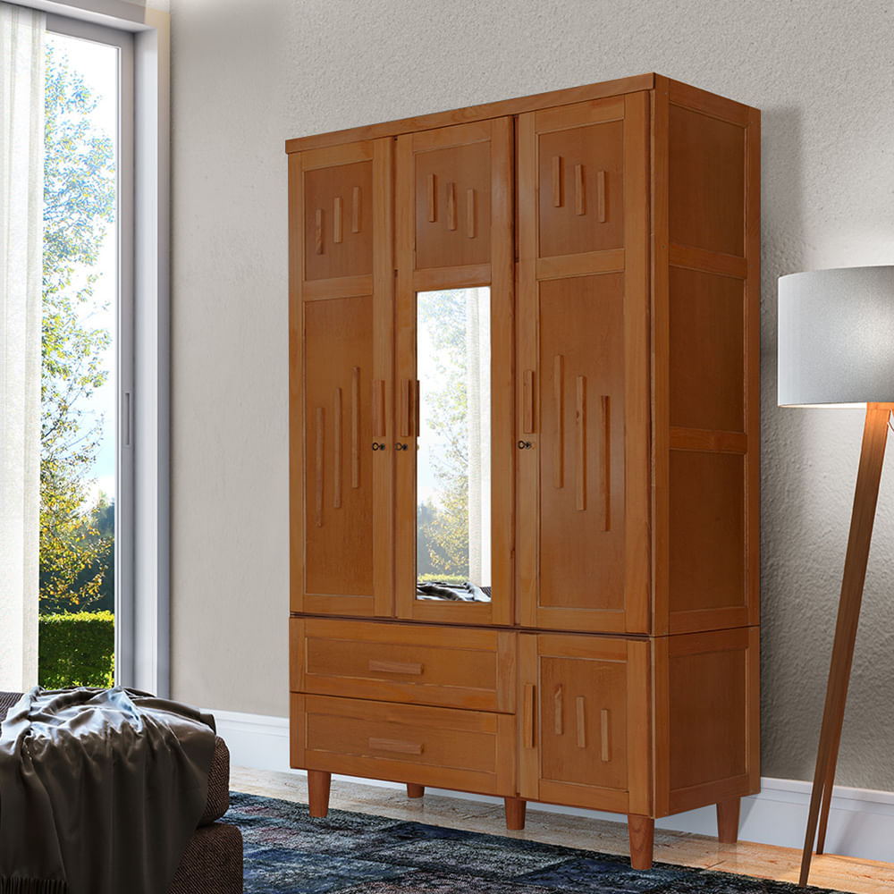 Roupeiro Em Madeira Maciça Imperatriz 3 Portas 1 Porta Com Espelho ...