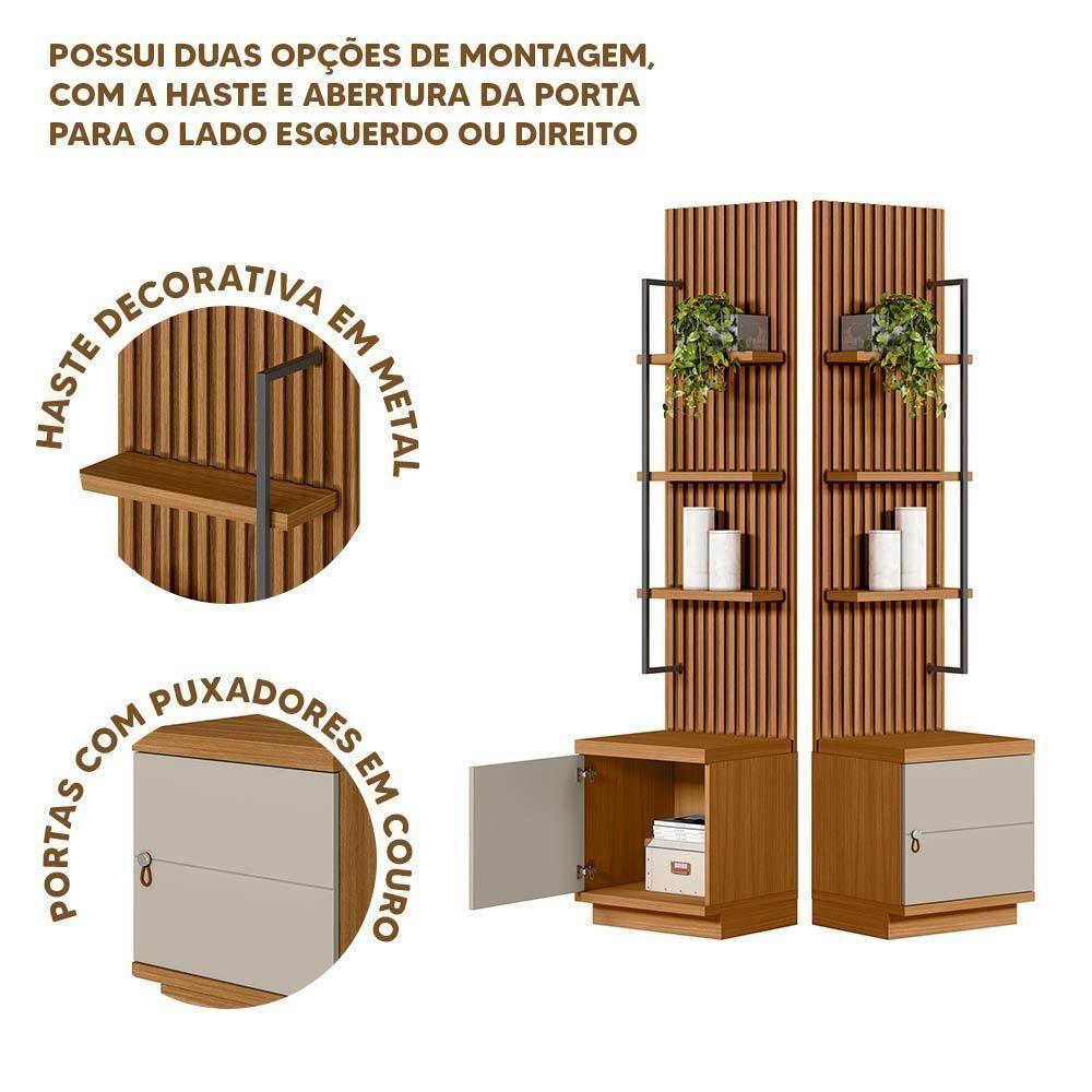 Rack Com Painel Ripado 2 Modulo Lateral Ouro Preto Nature Off White ...