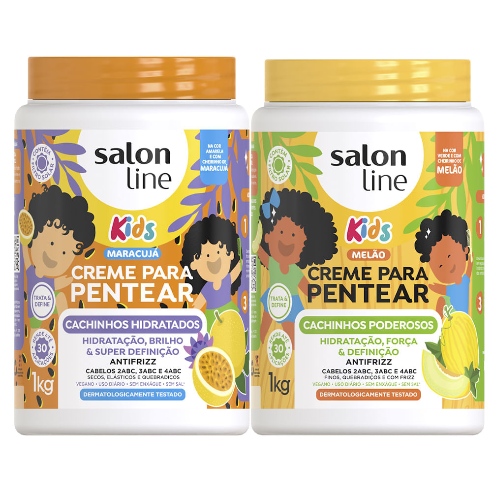 Kit Creme De Pentear Salon Line Kids Cachinhos Hidratados Maracujá 1kg ...