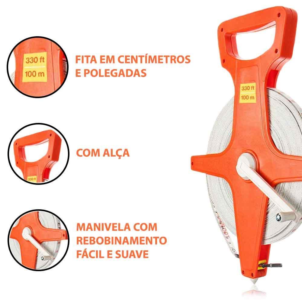 Trena Fita Métrica 100m Fibra De Vidro Flexível Profissional - Carrefour