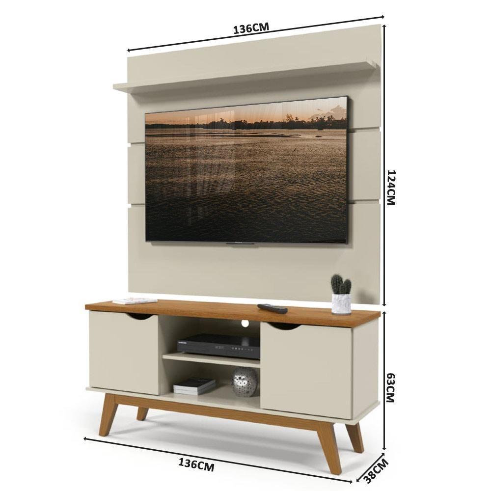 Painel Com Rack Para Tv 46 Polegadas Off White Cumaru Prism Patrimar ...
