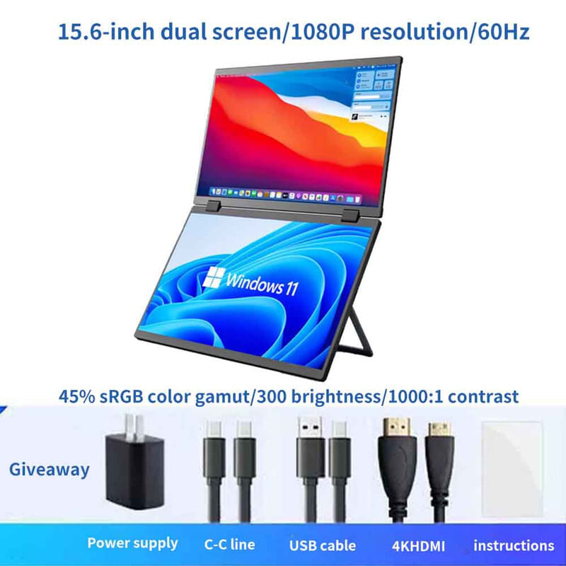 Monitor Portátil Hd De Tela Dupla De 15,6 Polegadas Tipo C 360° - Carrefour