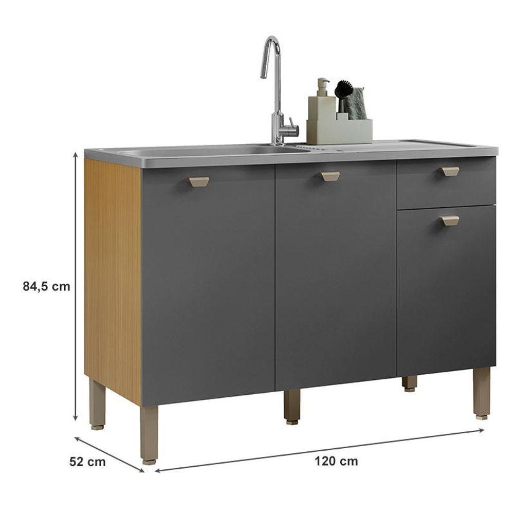 Balcão De Pia Ambiente Prime 120 Cm Carvalho Americano Grafite Eco ...