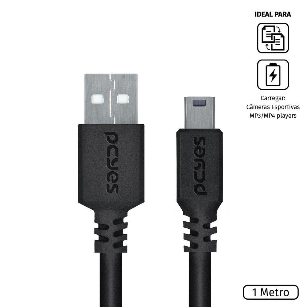 Cabo Usb A 2.0 Macho Para Mini Usb B Macho 28awg Puro Cobre 1 Metro ...