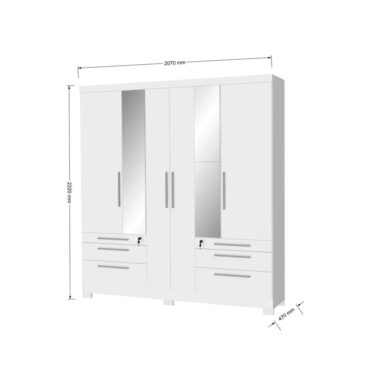 Roupeiro Novara Madeira 6pt 6gv E Espelho Branco - Carrefour