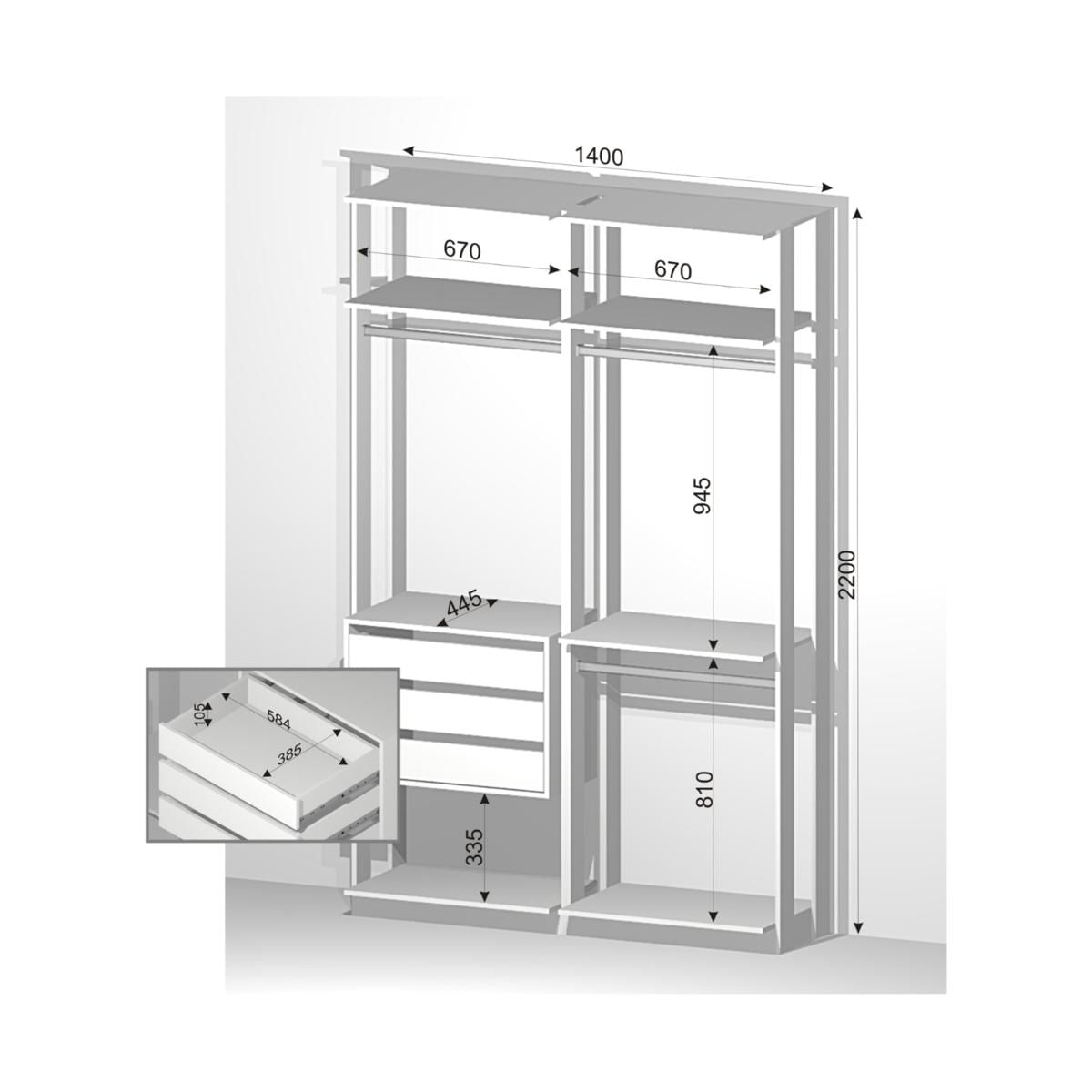 Closet Guarda Roupa 3 Gavetas E 3 Cab. Linha Clothes - Carrefour