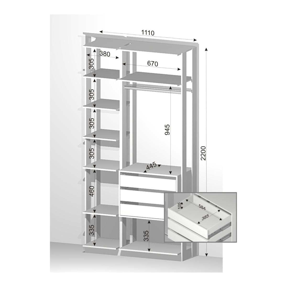 Closet Guarda Roupa 3 Gav. 1 Cab. Linha Clothes - Carrefour