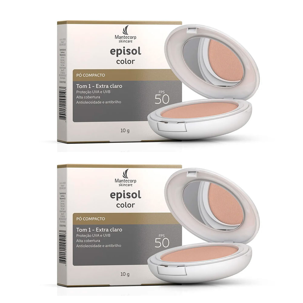 Kit 2 Pó Compacto Episol Color Fps50 Tom 1 Pele Extra Clara 10g Cada ...