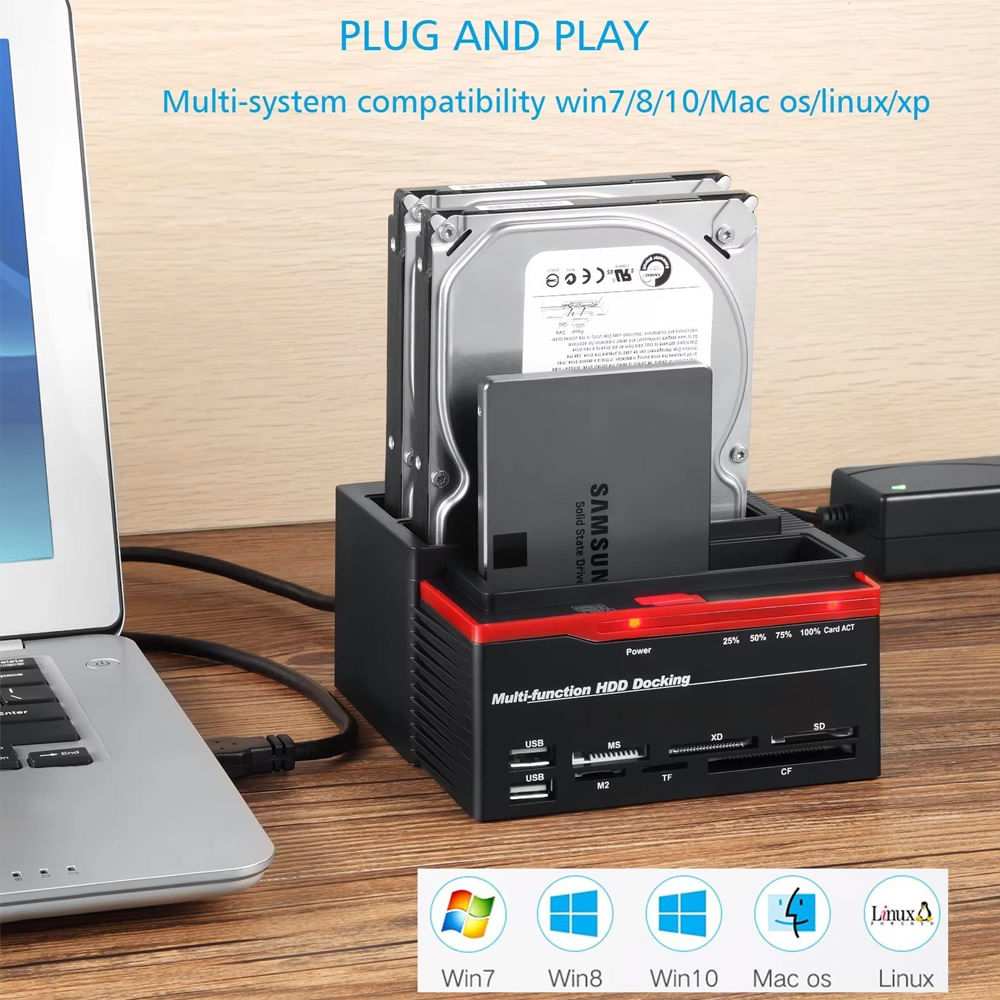 Docking Station, Card Reader, Usb 3.0 A 2 Portas Sata, 1 Porta Ide, Hub ...