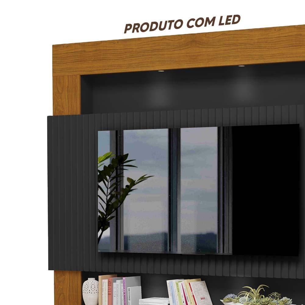 Painel Ripado Para Sala Tv Até 75 Polegadas 217cm Preto Freijó Brooks ...